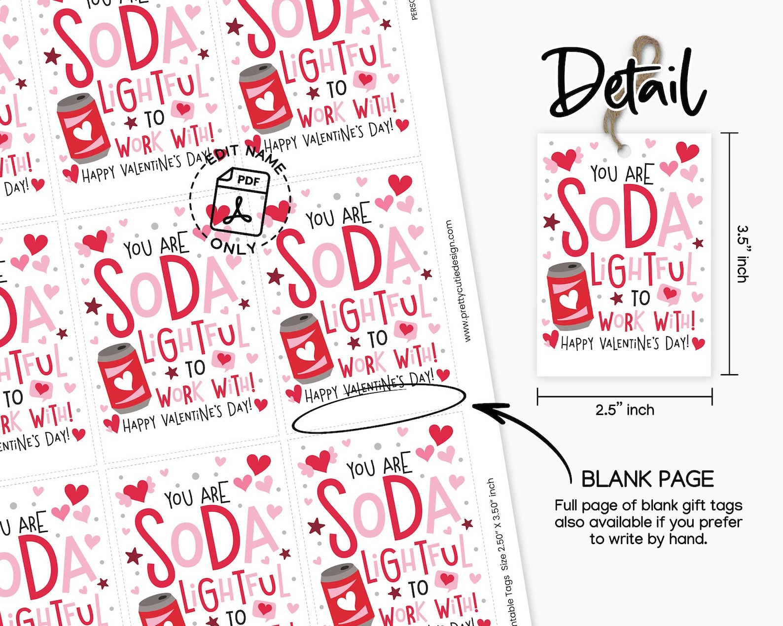 Soda Valentine Gift Tags Printable, Soda Lightful Label, Coworker ...