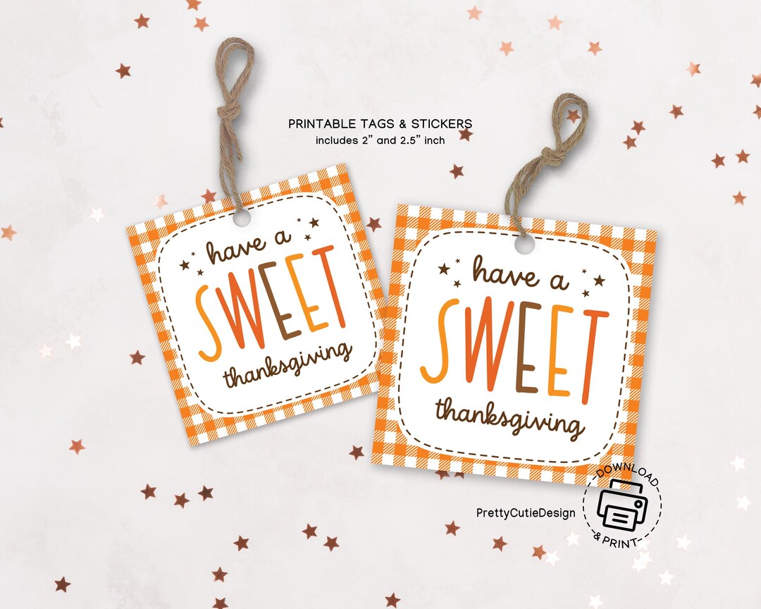 Thanksgiving Gift Tags Printable, Sweet Favor Stickers, Orange Gingham ...
