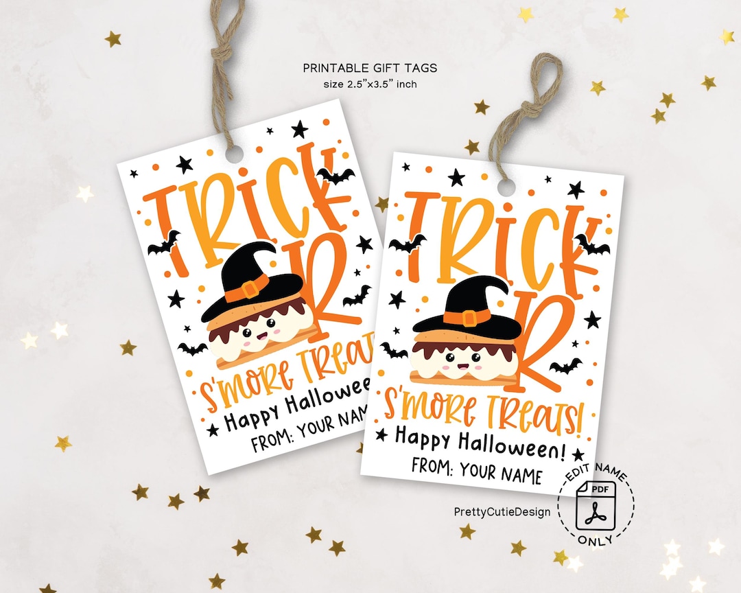 Halloween Printable Gift Tags, Trick or Smore Treat, Spooky Smores Tags ...