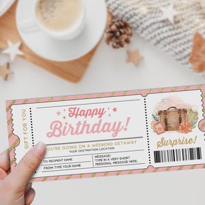 Weekend Getaway Gift Certificate Editable Template, Birthday Surprise ...