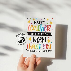 Teacher Appreciation Week Greeting Card Printable, Rainbow Thank You ...