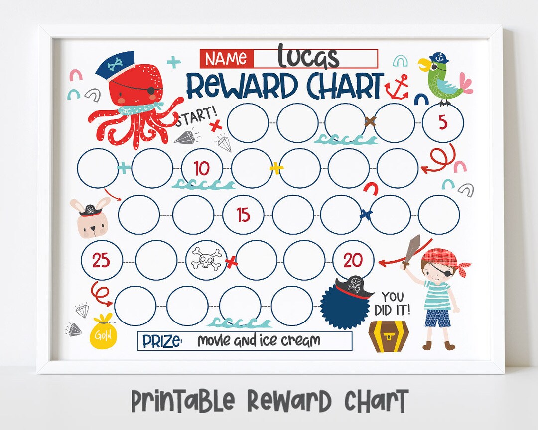 Pirate Reward Chart for Kids: Printable Sticker Chart (instant Download ...