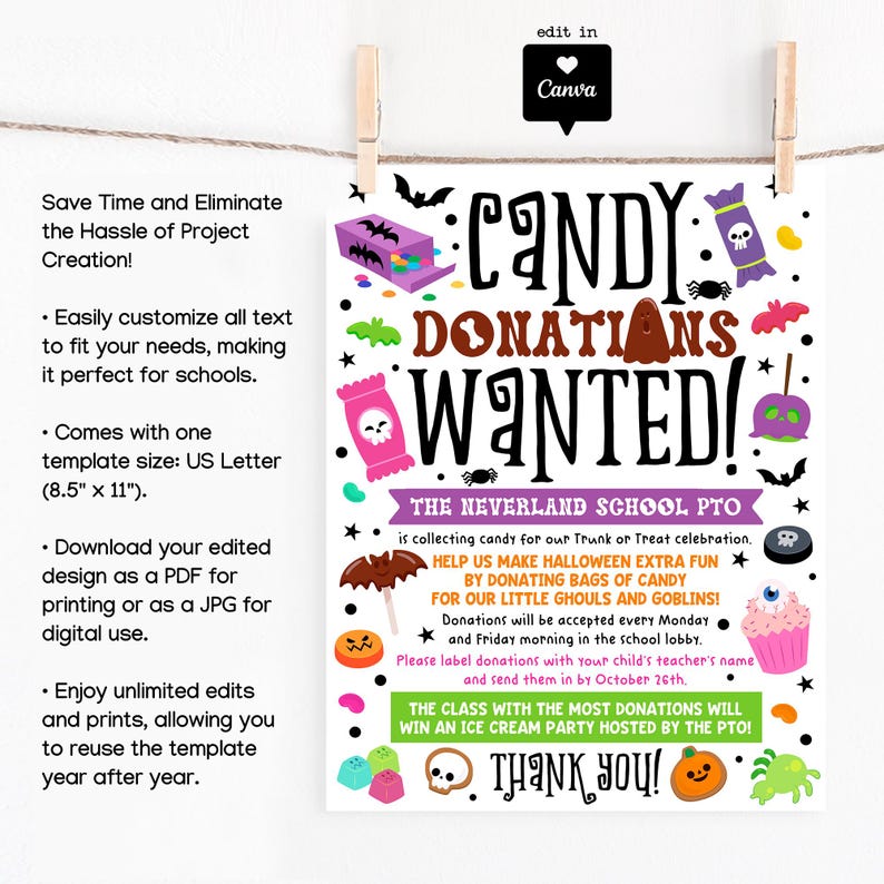 Halloween Candy Donation Flyer Template — Trunk or Treat School PTO ...