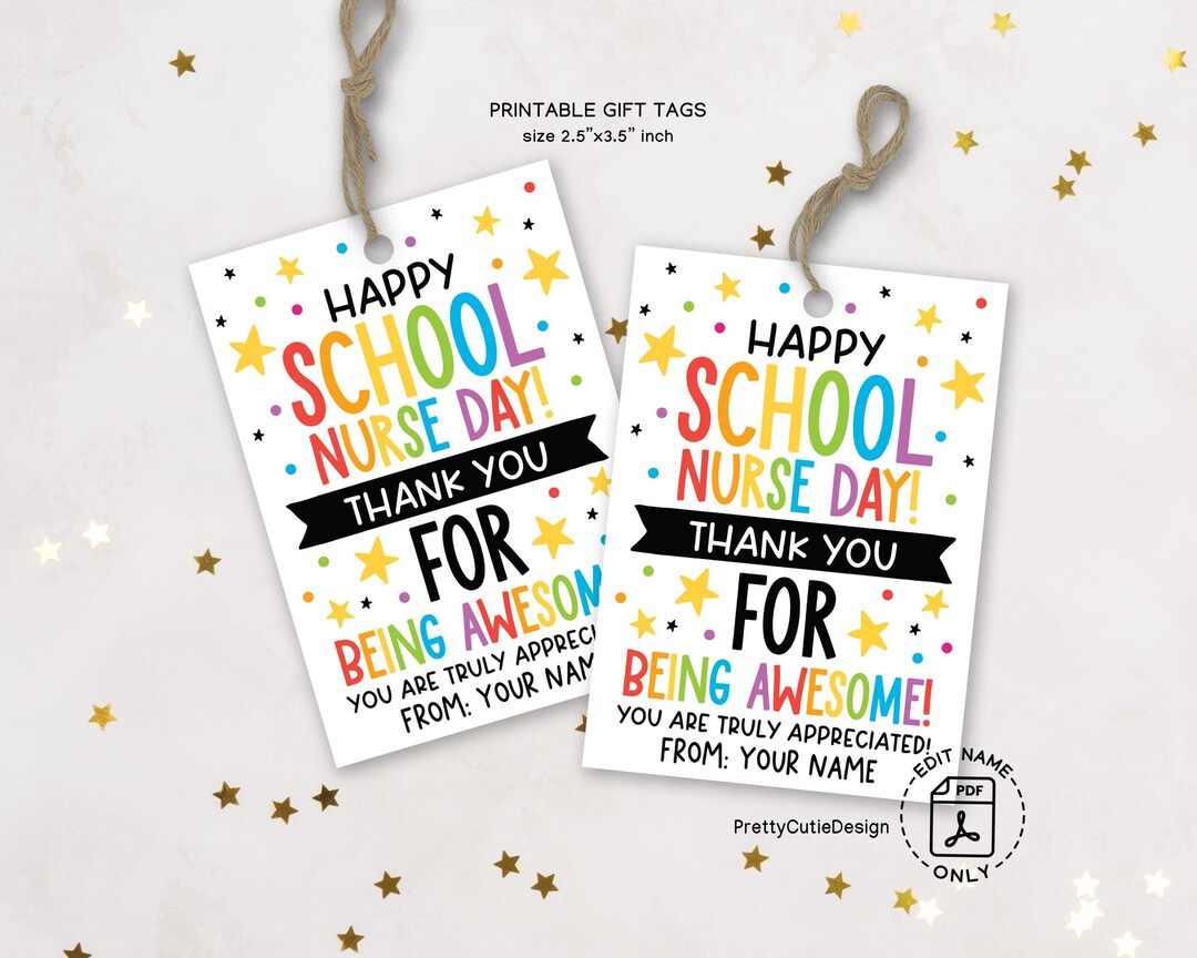 School Nurse Day Gift Tag Printable, School Nurse Appreciation Gift Tag ...