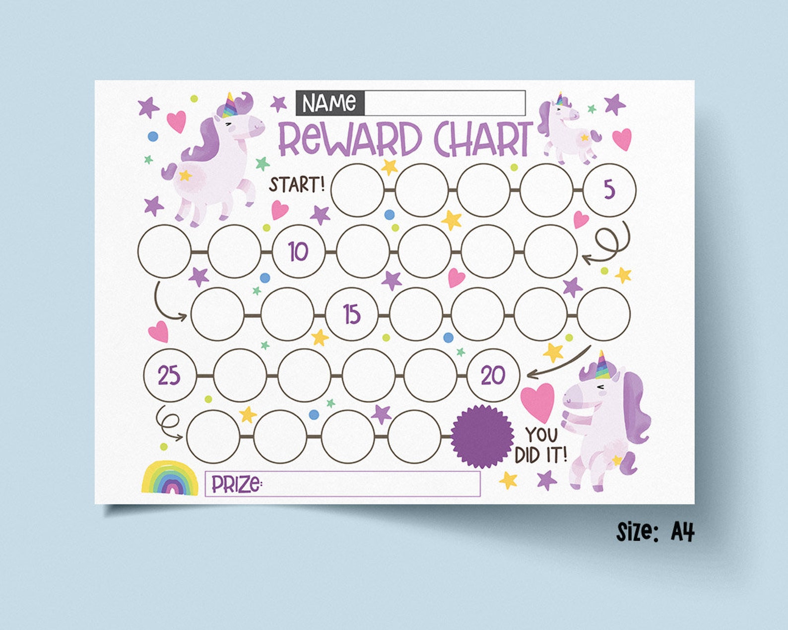 Purple Unicorn Reward Chart for Kids Simple Kids Reward - Etsy