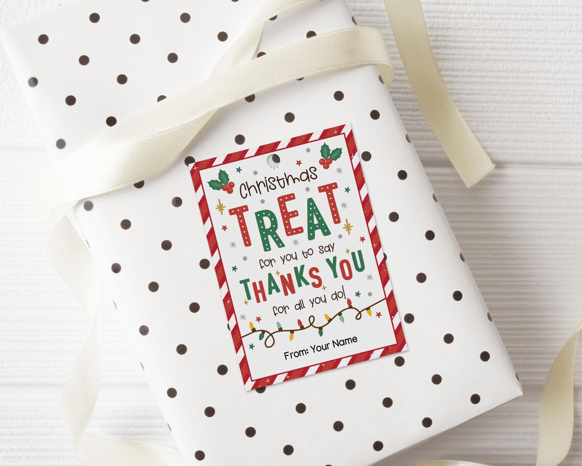 Christmas Treat Bag Gift Tags, Thank You Holiday Labels, Teacher ...