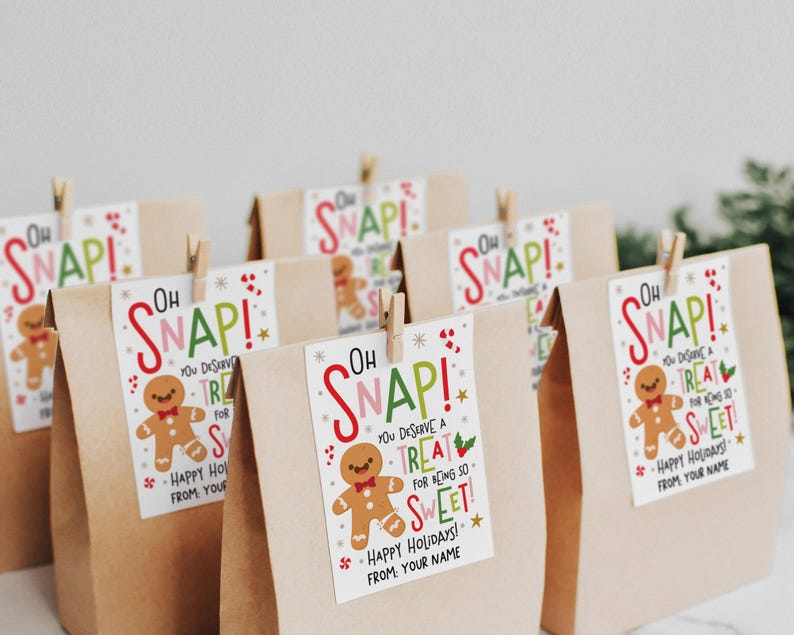 Gingerbread Gift Tags, Oh Snap Christmas Printable, Treat Bags for ...