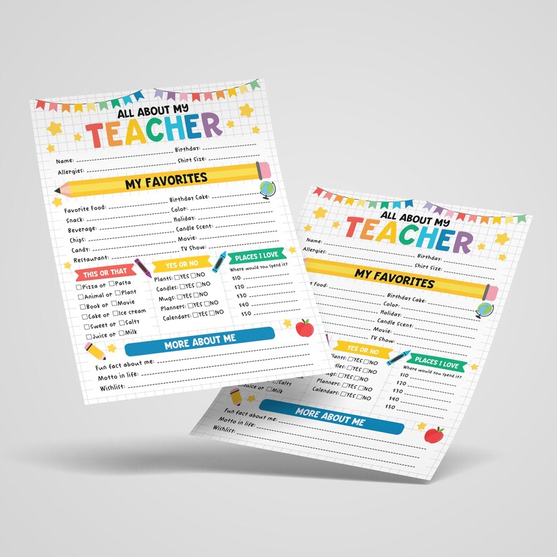 Teacher Favorite Things List Printable: Back to School Gift ...