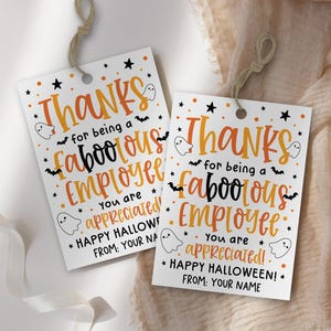 Halloween Gift Tags Printable, Thanks for Being a Faboolous Employee ...