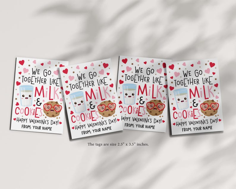 Milk and Cookies Valentine Treat Tags Printable, Classroom Favor Bag ...