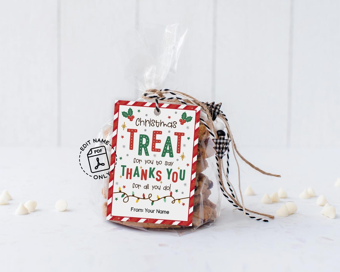 Christmas Treat Bag Gift Tags, Thank You Holiday Labels, Teacher ...