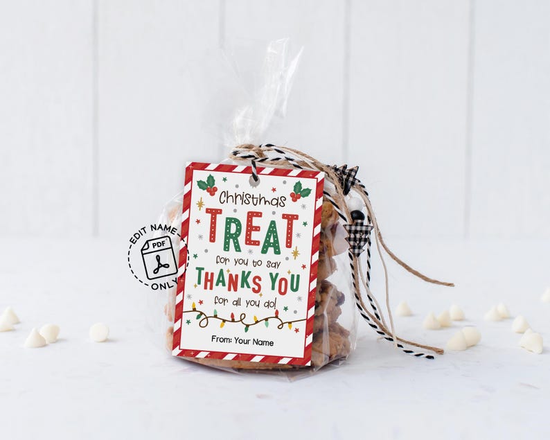 Christmas Treat Bag Gift Tags, Thank You Holiday Labels, Teacher ...