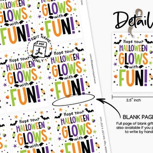 Glow Stick Halloween Gift Tags, Kids Trick or Treat (digital Download ...