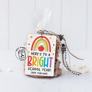 Bright First Day of School Gift Tags Printable, Back to School Rainbow ...