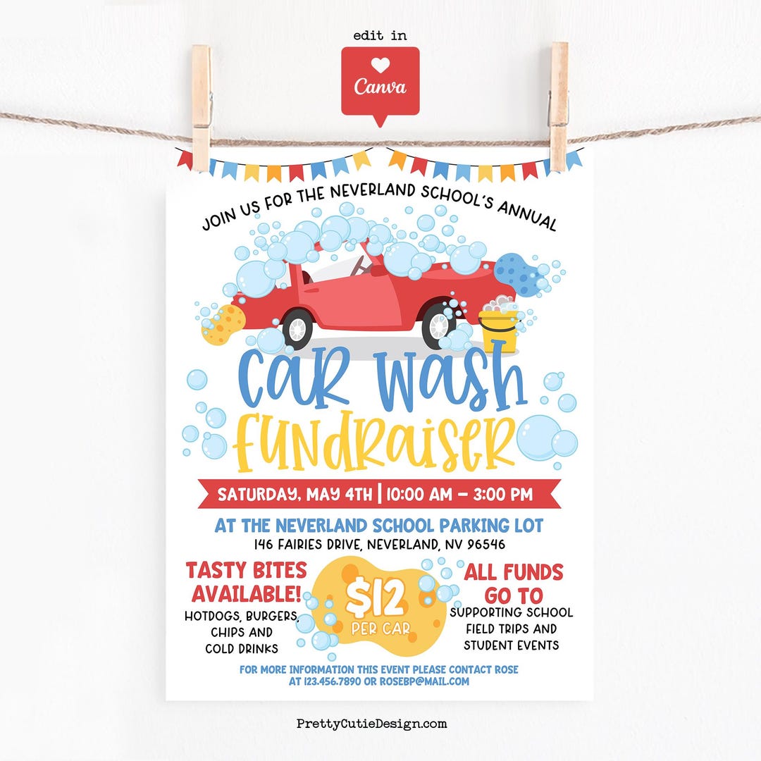 Car Wash Fundraiser Flyer Template, School PTO Event Poster Printable ...