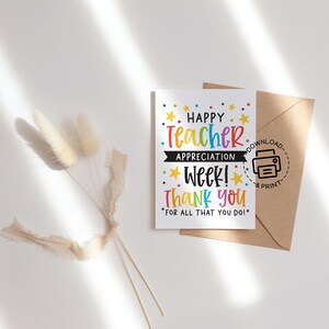 Teacher Appreciation Week Greeting Card Printable, Rainbow Thank You ...