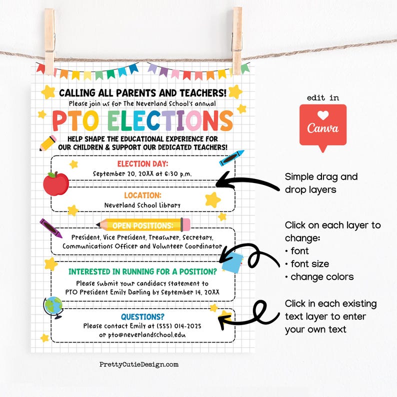 PTA PTO Elections Flyer Template, Editable Canva School Event ...