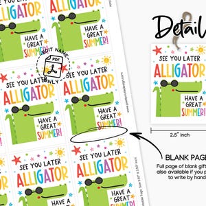 Alligator Summer Gift Tags: Last Day of School Printable (PDF) - Etsy