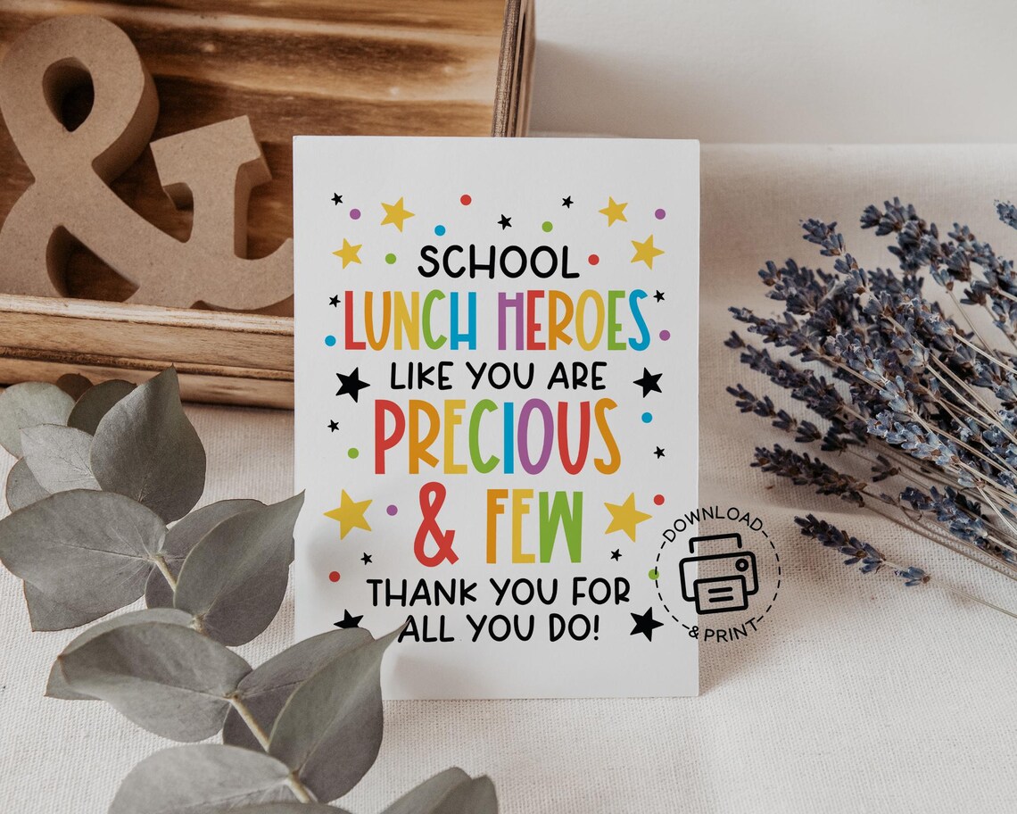 School Lunch Hero Day Printable Card, Thank You Note for Lunch Staff ...