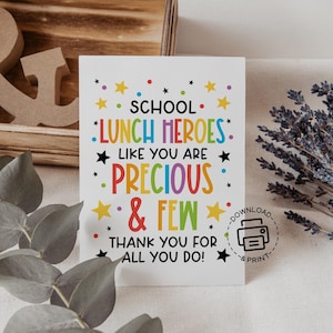 School Lunch Hero Day Printable Card, Thank You Note for Lunch Staff ...