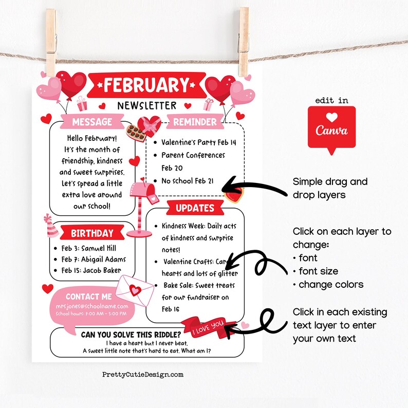 Valentine's Day Classroom Newsletter Template: Editable Parent Teacher ...