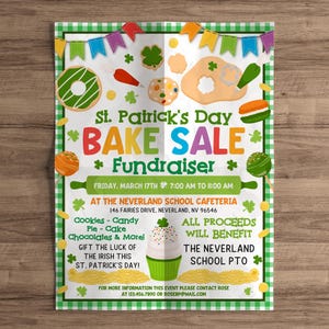 Editable St Patricks Day Bake Sale Fundraiser Flyer Template, St ...
