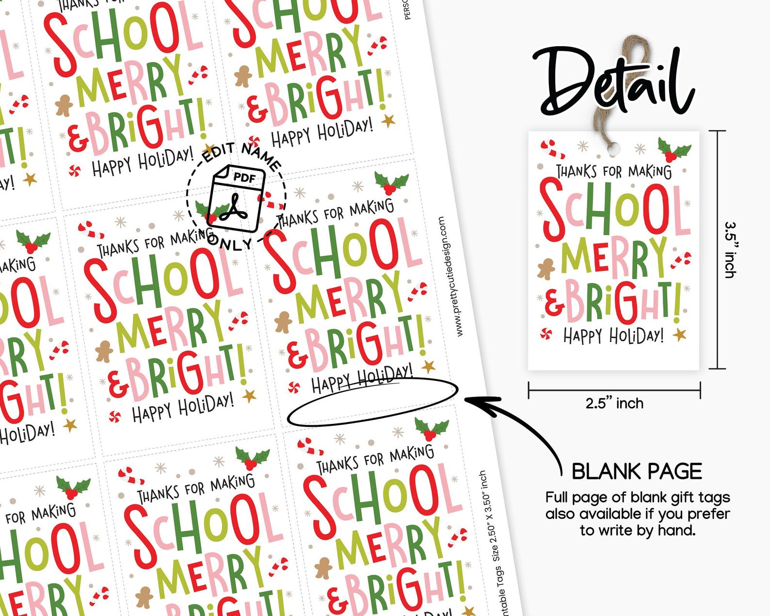 Teacher Christmas Gift Tags, School Merry and Bright Printable, Staff ...