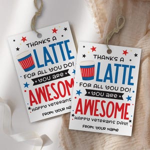Happy Veterans Day Gift Tags Printable, Military Thank You Coffee Gift ...