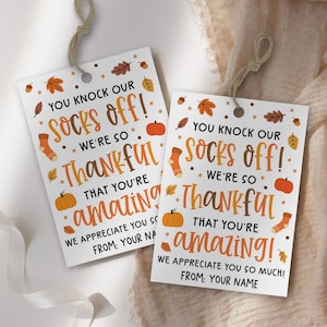 You Knock Our Socks off Thanksgiving Gift Tags Printable, Fall Sock ...