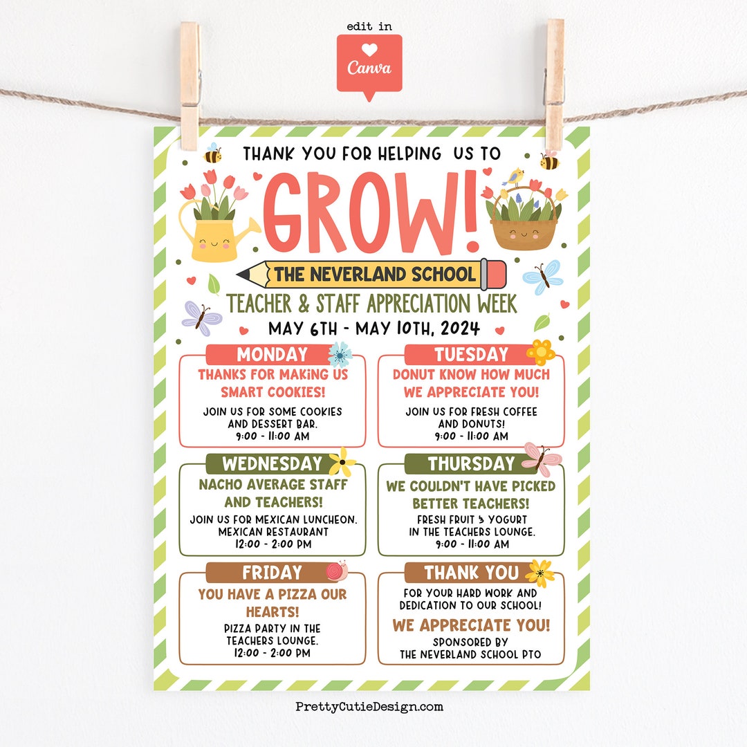 Teacher Appreciation Week Itinerary Flyer: Spring Garden Theme ...