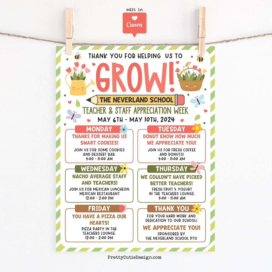 Teacher Appreciation Week Schedule Poster Template, Staff Thank You ...
