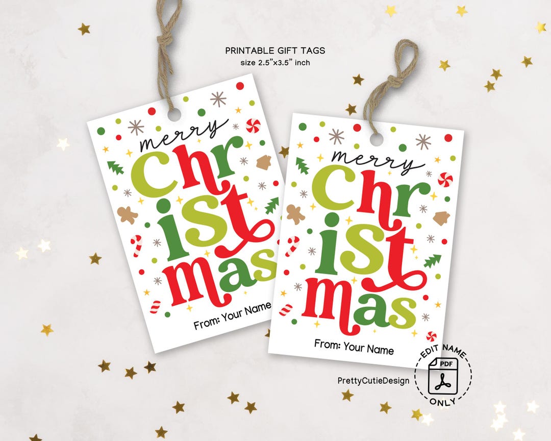 Printable Merry Christmas Gift Tags, Holiday Hostess Gift Tag, Xmas ...