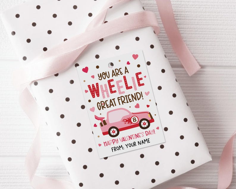 Race Car Valentine’s Day Gift Tag Printable, Wheelie Great Friend Car ...