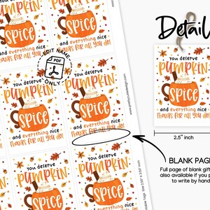 Thanksgiving Gift Tags Printable, Pumpkin Spice Tags for Coworker ...