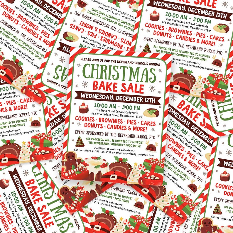 Christmas Bake Sale Flyer, Editable Canva Template, School Fundraiser ...