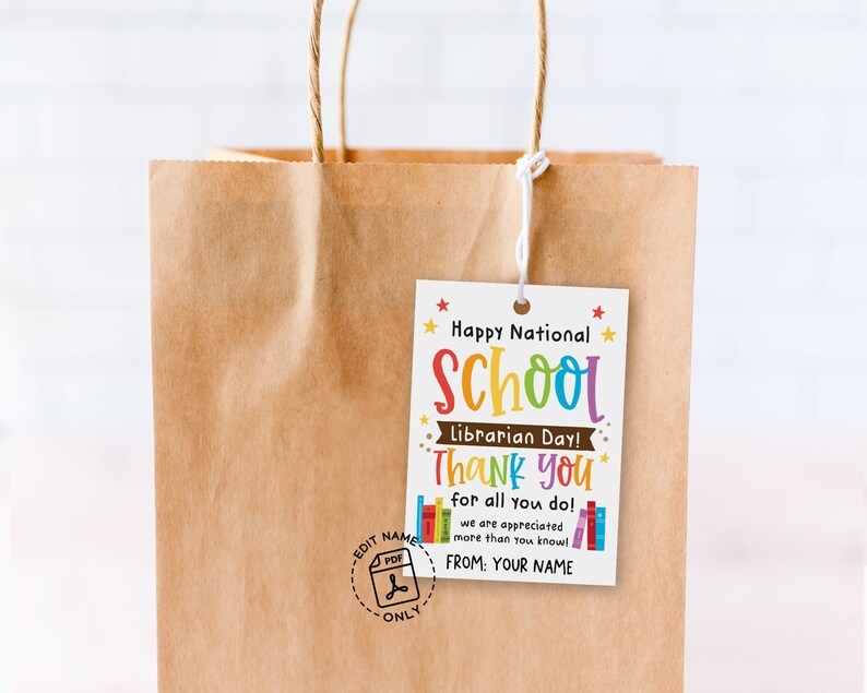 School Librarian Appreciation Tag, School PTO PTA Staff Appreciation ...