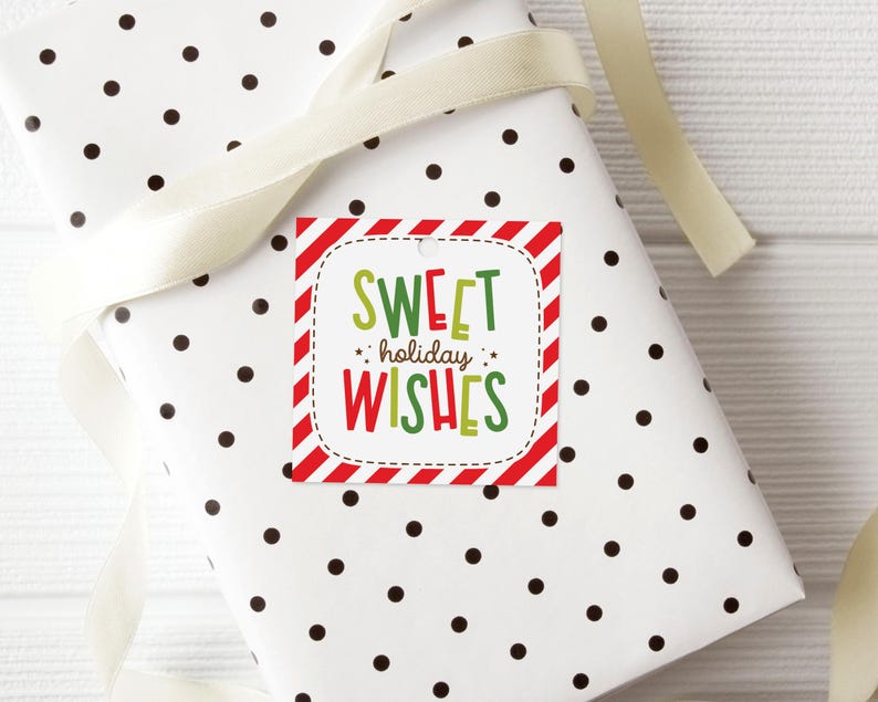 Sweet Holiday Wishes Gift Tags, Christmas Treat Tag Printable, Candy ...