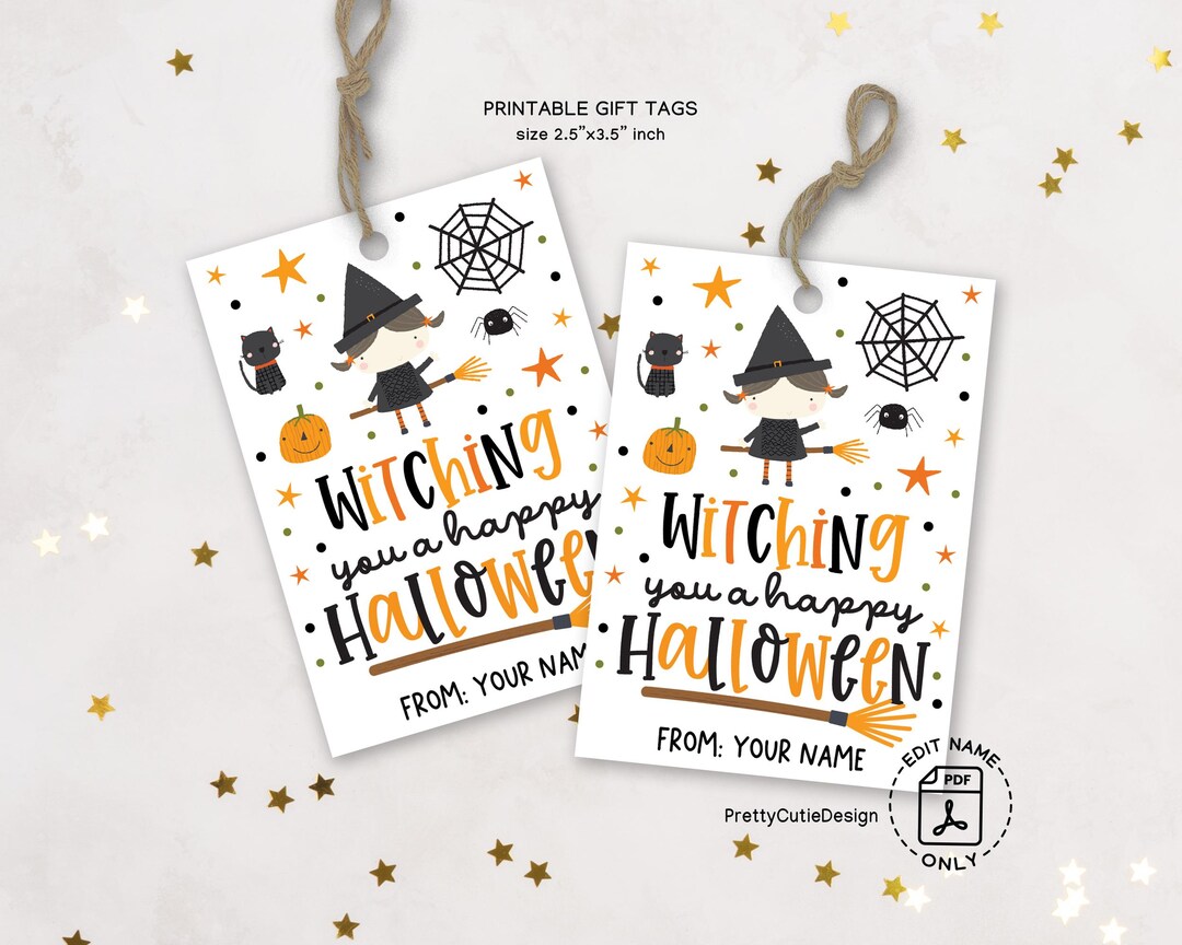 Witch Girl Halloween Gift Tags, Kids Party Favors (printable) - Etsy