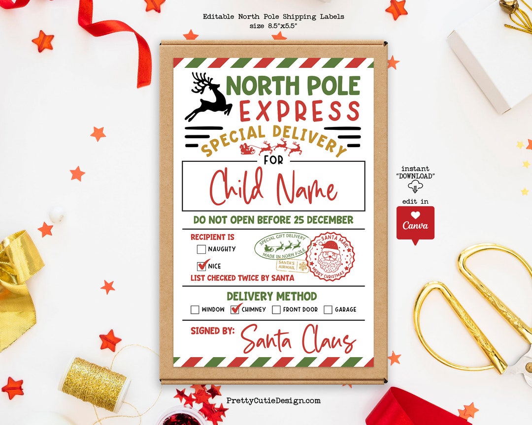 Christmas Shipping Labels Printable, Editable Elf Mail Delivery North ...