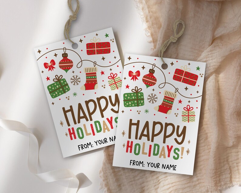 Happy Holidays Gift Tags Printable: Red & Green Christmas Favor Labels ...