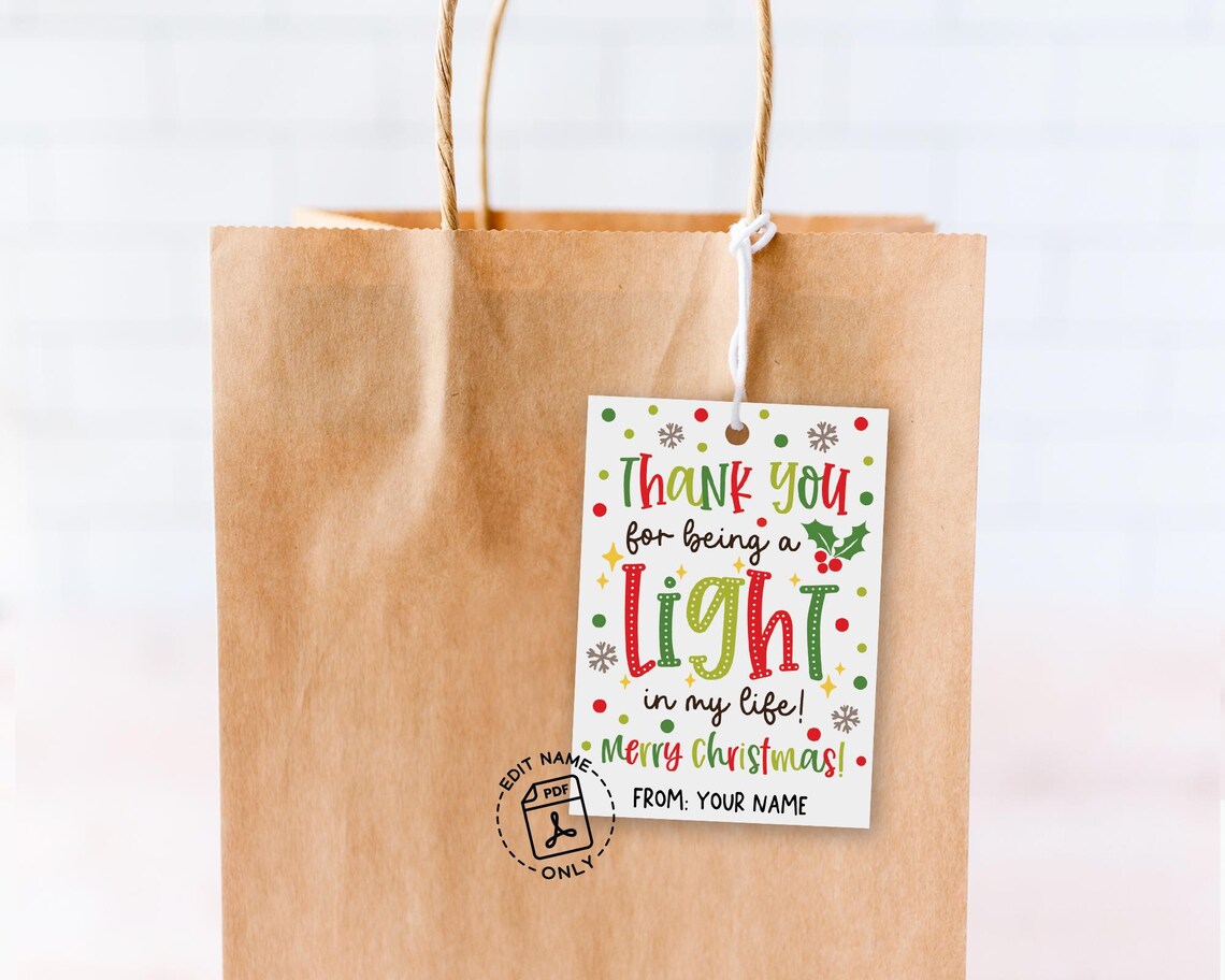 Christmas Candle Gift Tags Printable, Light in My Life, Holiday Thank ...