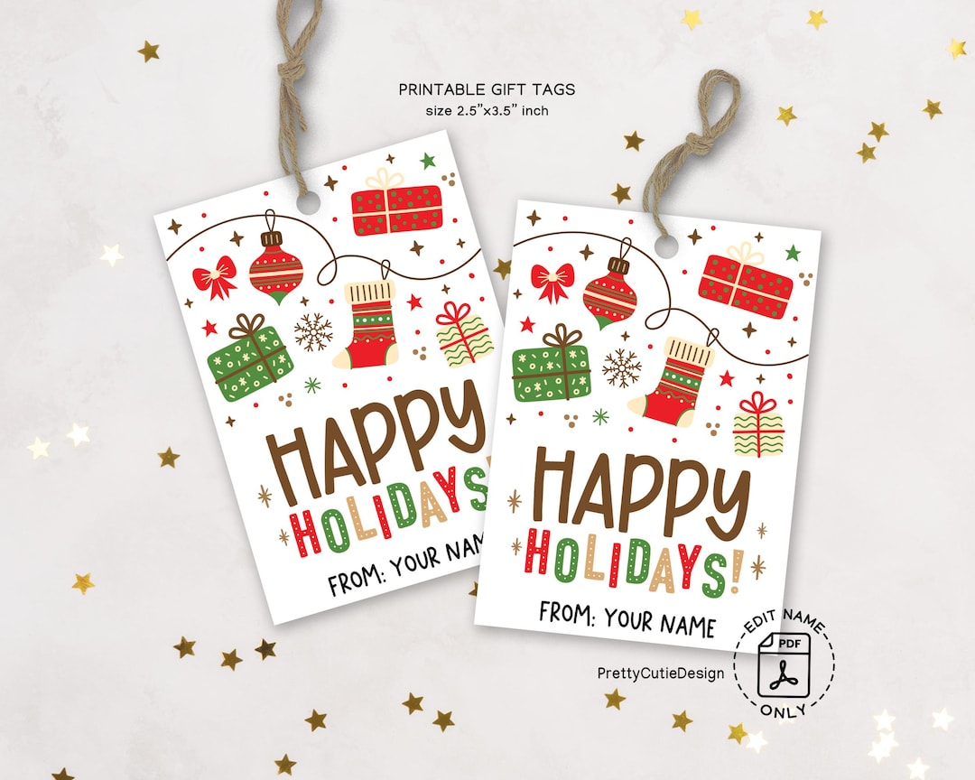 Happy Holidays Tags Printable, Happy Holidays Favor Tags, Gift Tags ...