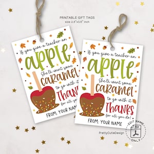 Teacher Thanksgiving Gift Tags, Fall Caramel Apple Tag, Teacher ...