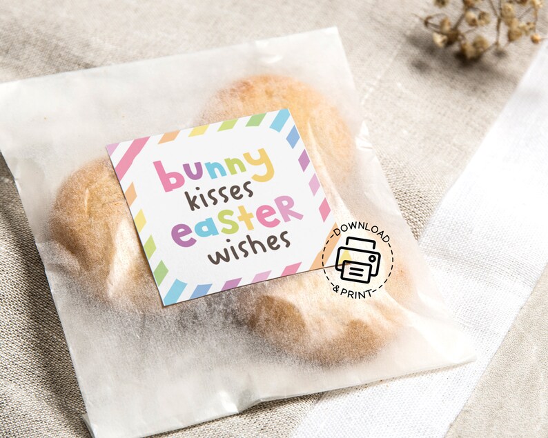 Easter Printable Gift Tags, Bunny Kisses Easter Wishes Gift Tag ...