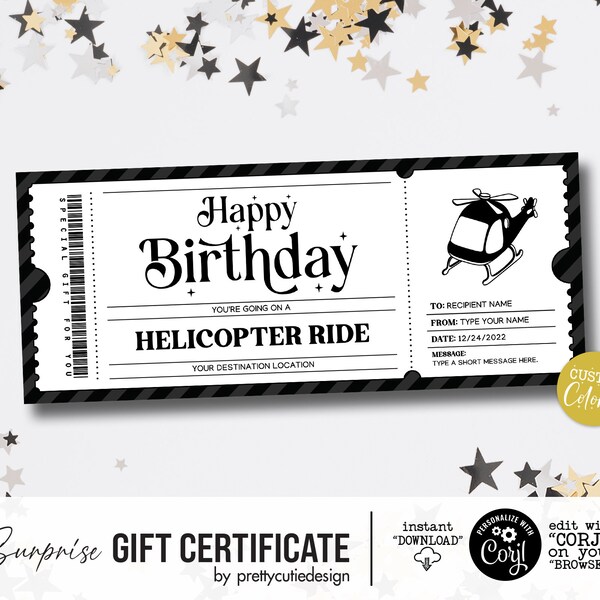 Helicopter Ride Ticket Gift Voucher Certificate - Etsy