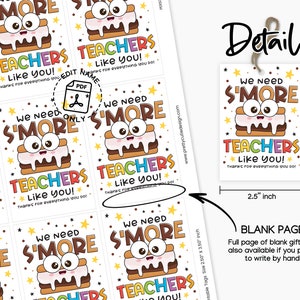 S'more Teacher Appreciation Gift Tag Printable (2.5”x3.5”) (PDF) - Etsy