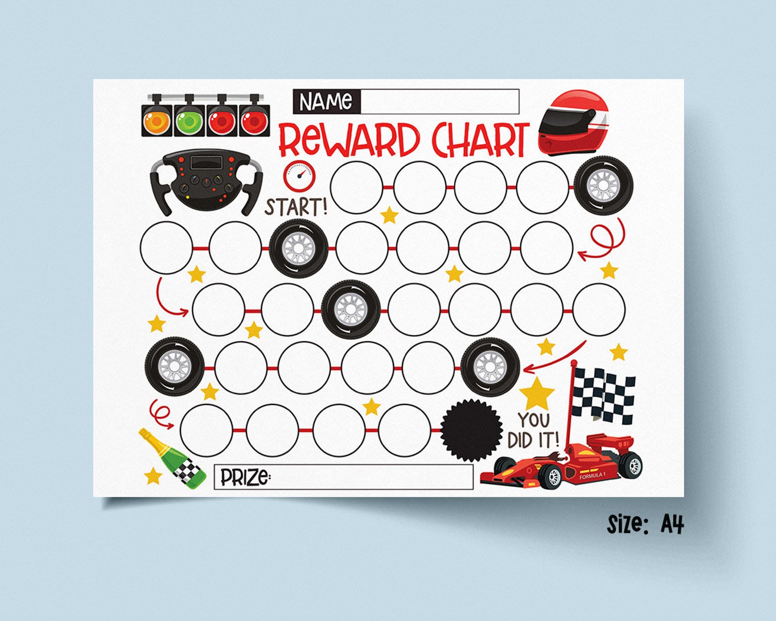 Race Car Reward Chart for Kids for Kids Simple Kids Reward | Etsy
