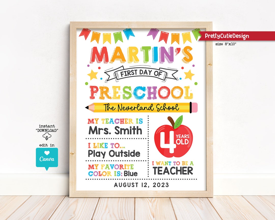 Editable First Day of School Sign, Personalized Back to School ...