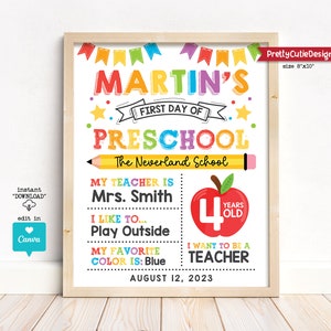 Editable First Day of School Sign, Personalized Back to School ...