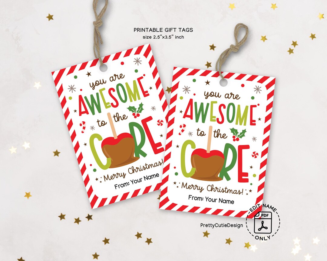 Caramel Apple Christmas Gift Tags, Printable Teacher Labels, Digital ...